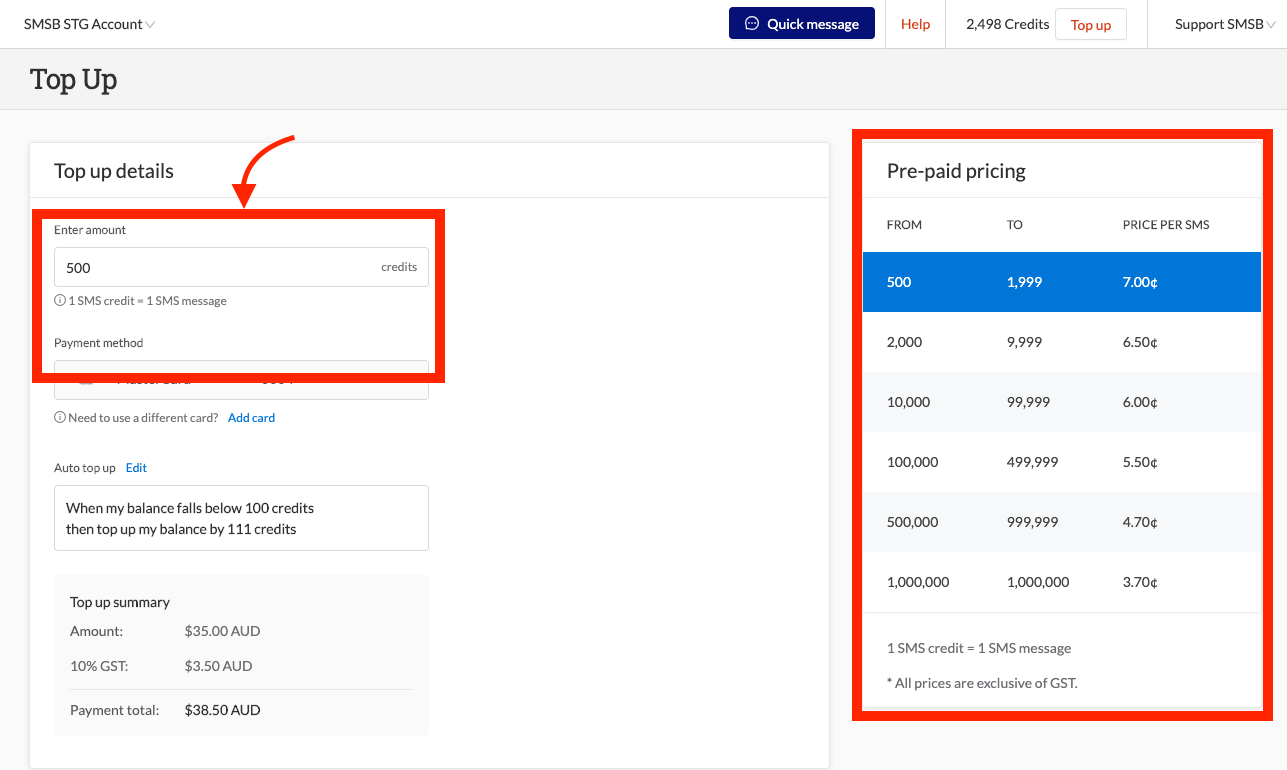 Topping-Up your account – SMS Broadcast