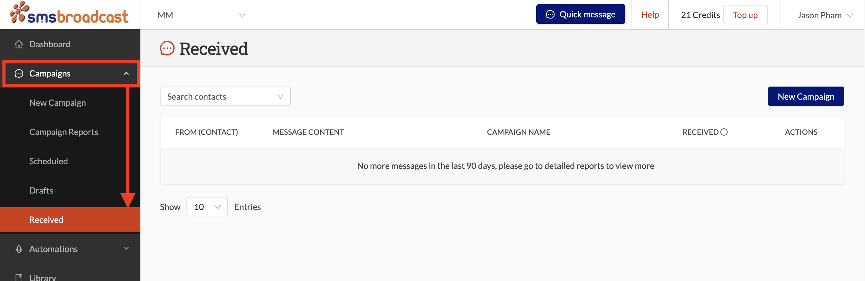How to view Inbound Messages – SMS Broadcast