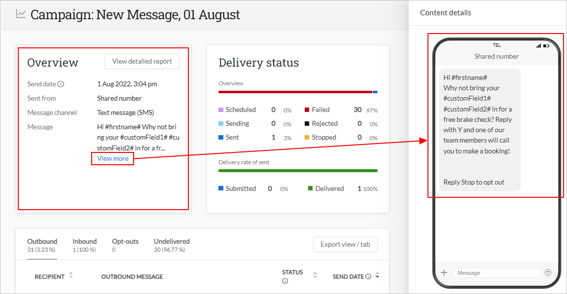 Reporting on Campaigns – SMS Broadcast