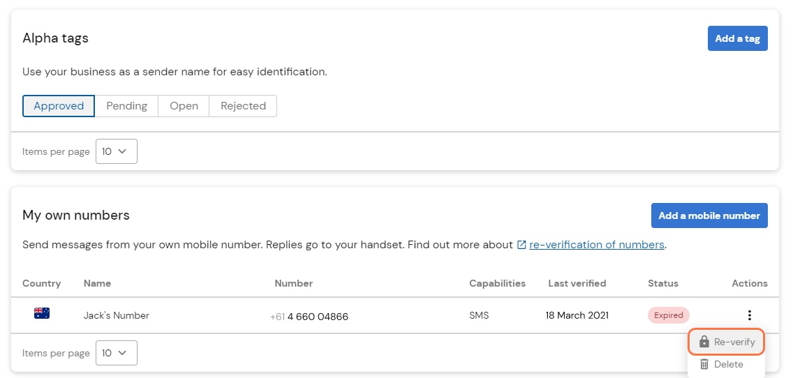 Re-verifying your own Mobile Number for Sending Messages – SMS Broadcast